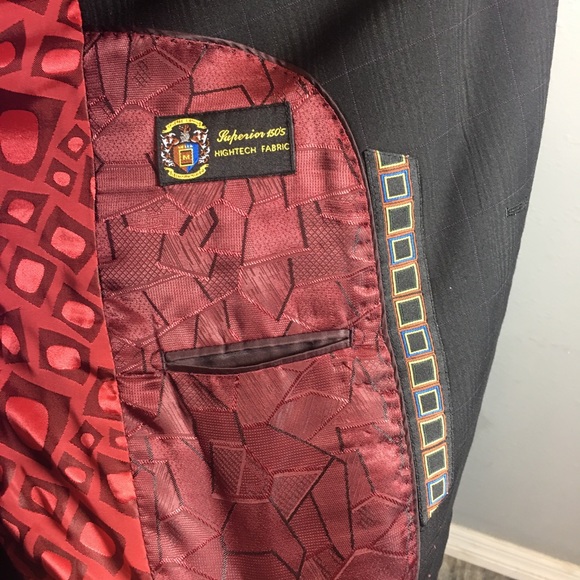 mecca | Suits & Blazers | Mecca Black 3 Button Suit With Purple Stripes ...